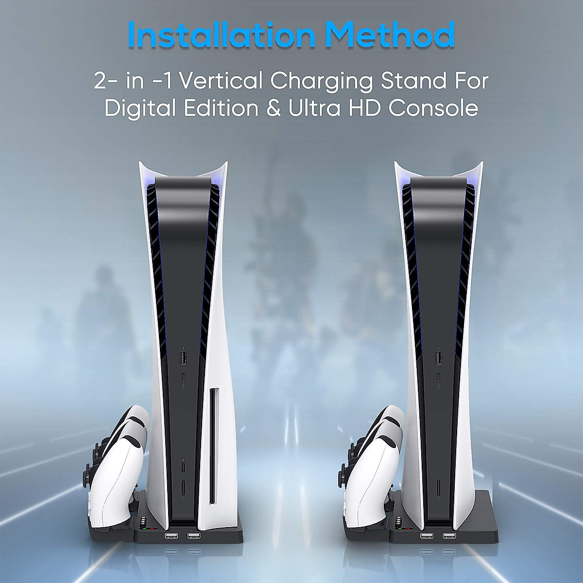 Vertical Stand with Controller Charger Compatible with PS5 Console, YUANHOT Charging Station Dock with 4 USB-C Plugs