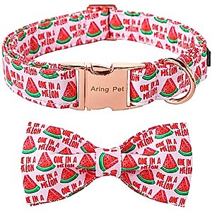 ARING PET Summer Dog Collar-Pink Watermelon Dog Collar with Bow, Adjustable Cotton Bowtie Dog Collar with Metal Buckle for Small Medium Large Girl and Boy Dogs