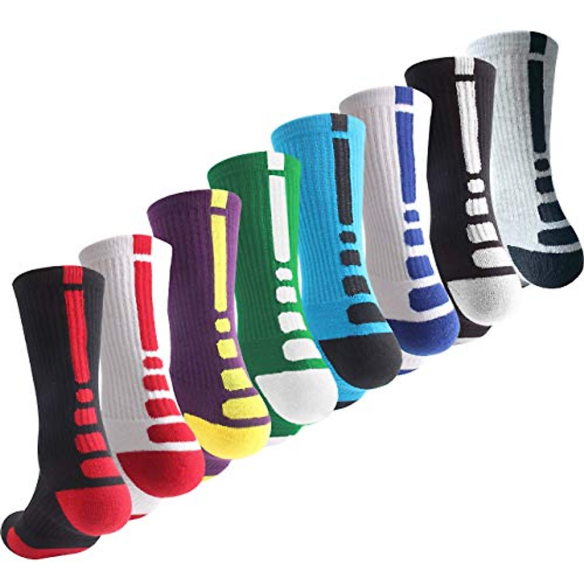 OLCHEE Boys Sock Basketball Soccer Hiking Ski Athletic Outdoor Sports Thick Calf High Elite Crew Sock 8 Pack B, Size S