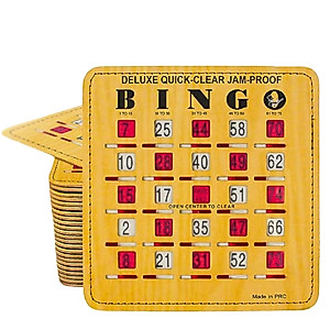 MR CHIPS Jam-Proof Quick-Clear Deluxe Fingertip Slide Bingo Cards with Sliding Windows 50 Pack in Woodgrain Style