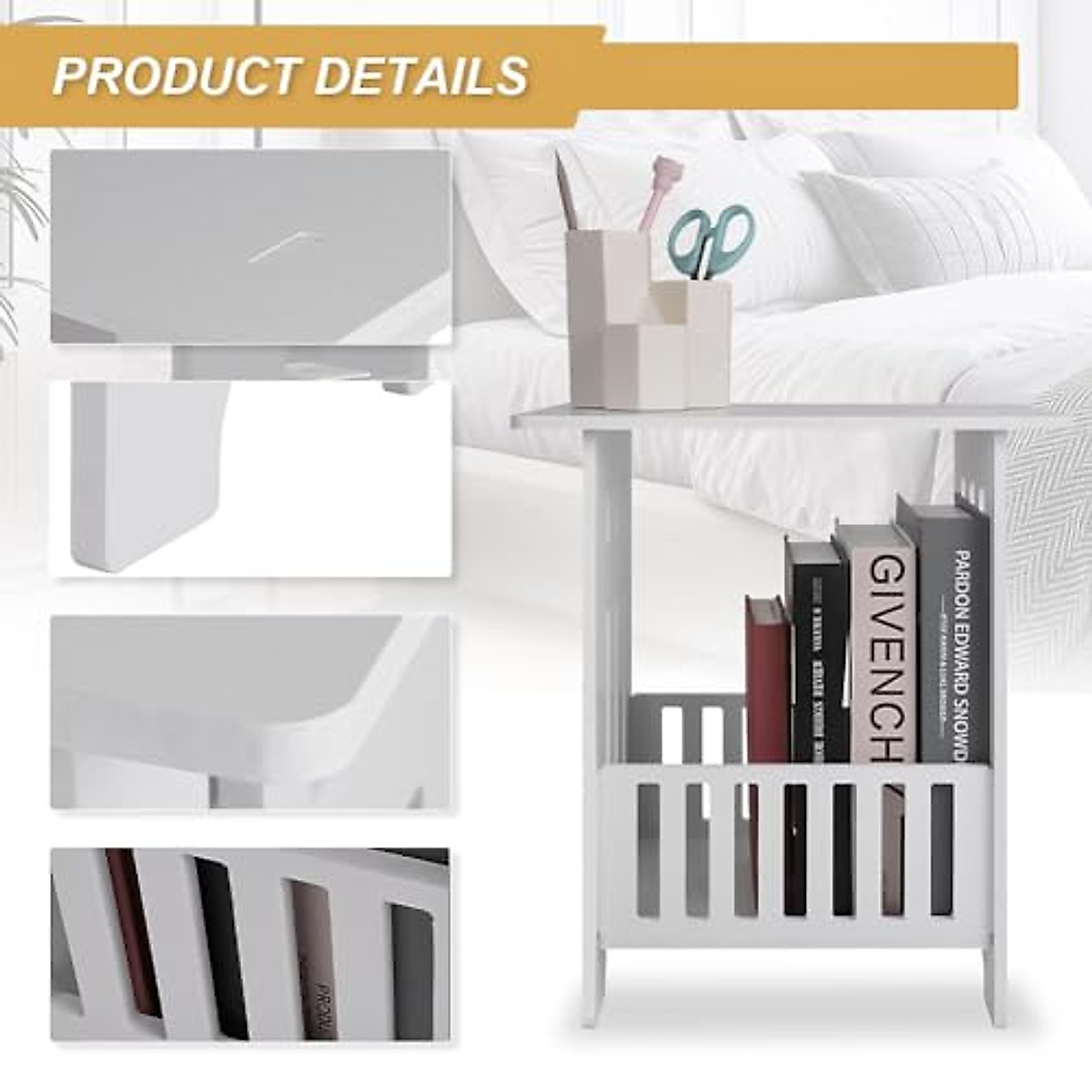 JNTKE Rectangular Side Table, End Table with Storage Shelf 13.4"x10.2"x15.8" Small Bedside Table Night Stand for Living Room Couch Sofa Bedroom Balcony Home Office