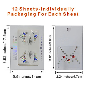 12sets Halloween Face Gems Body Jewels Self-Adhesive Rhinestone Crystal Stickers For Party Favors Supplies, WIDELY TOY Mermaid Fairy Rainbow Tears Festival Rave Accessories