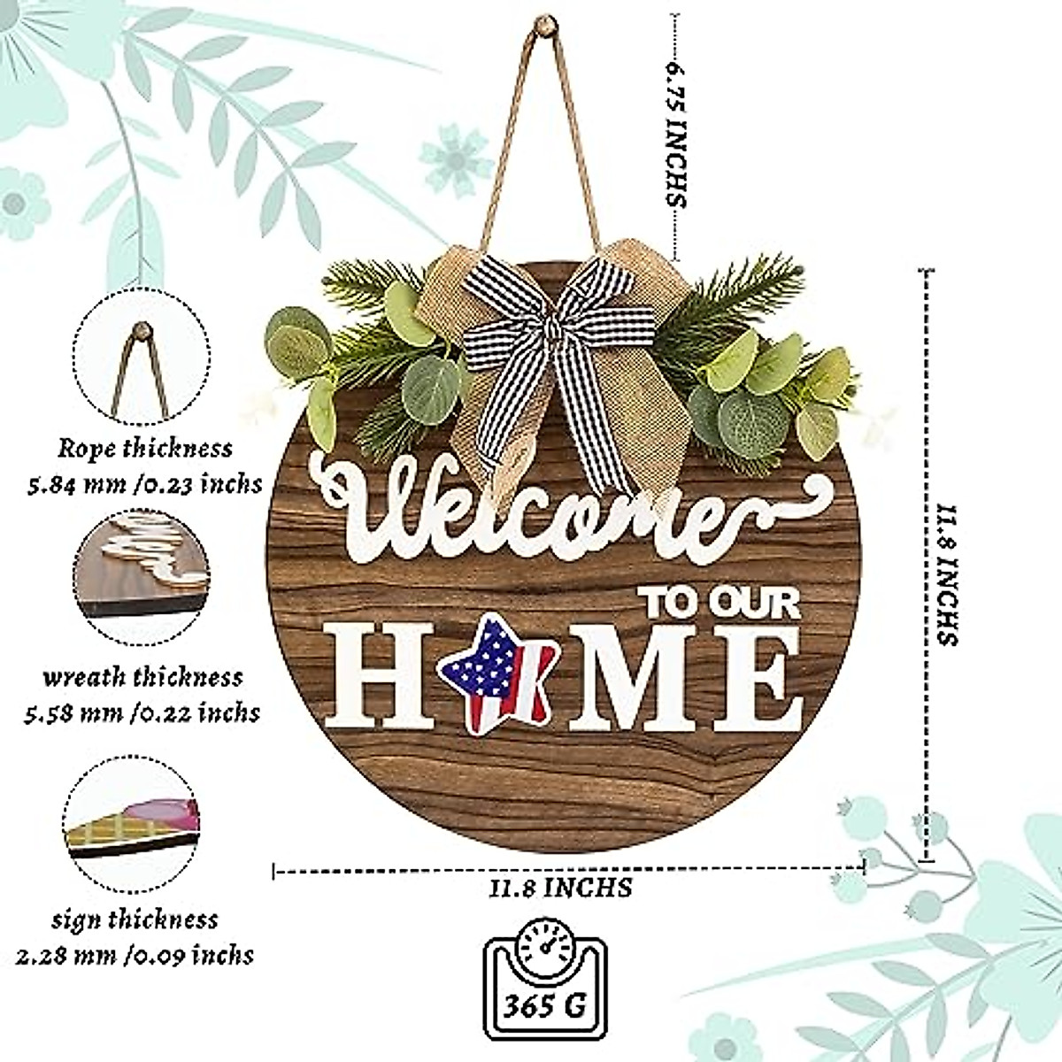 Interchangeable Seasonal Welcome Sign Front Door Decor– 30cm diameter Wooden welcome to our home wreath for home decor and Magnetic Interchangeable Icons, Suitable for all Occasions