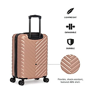 Kenneth Cole Reaction "Madison Square" Women's Lightweight Hardside Chevron Expandable Spinner Luggage, 20-inch Carry-On, Rose Gold With Hematite Zippers