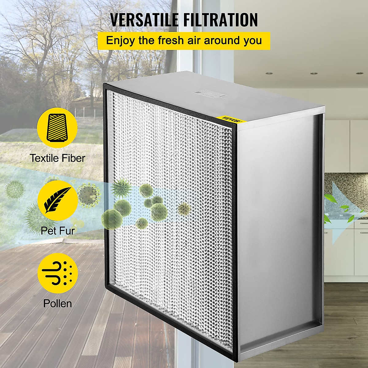 VEVOR HEPA Replacement Filter, 24''x24''x11.5'' AC Filter, True HEPA Pleated Air Filter, Air Filter Replacement with Galvanized Frame, 99.97% Standard Filter Compatible for HEPA Filter Novair 2000