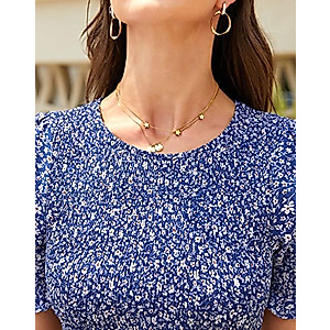 Maggeer 2023 Summer Cute Boho Tiered Puff Short Sleeve Smocked Midi Dresses for Women Blue-1 XS