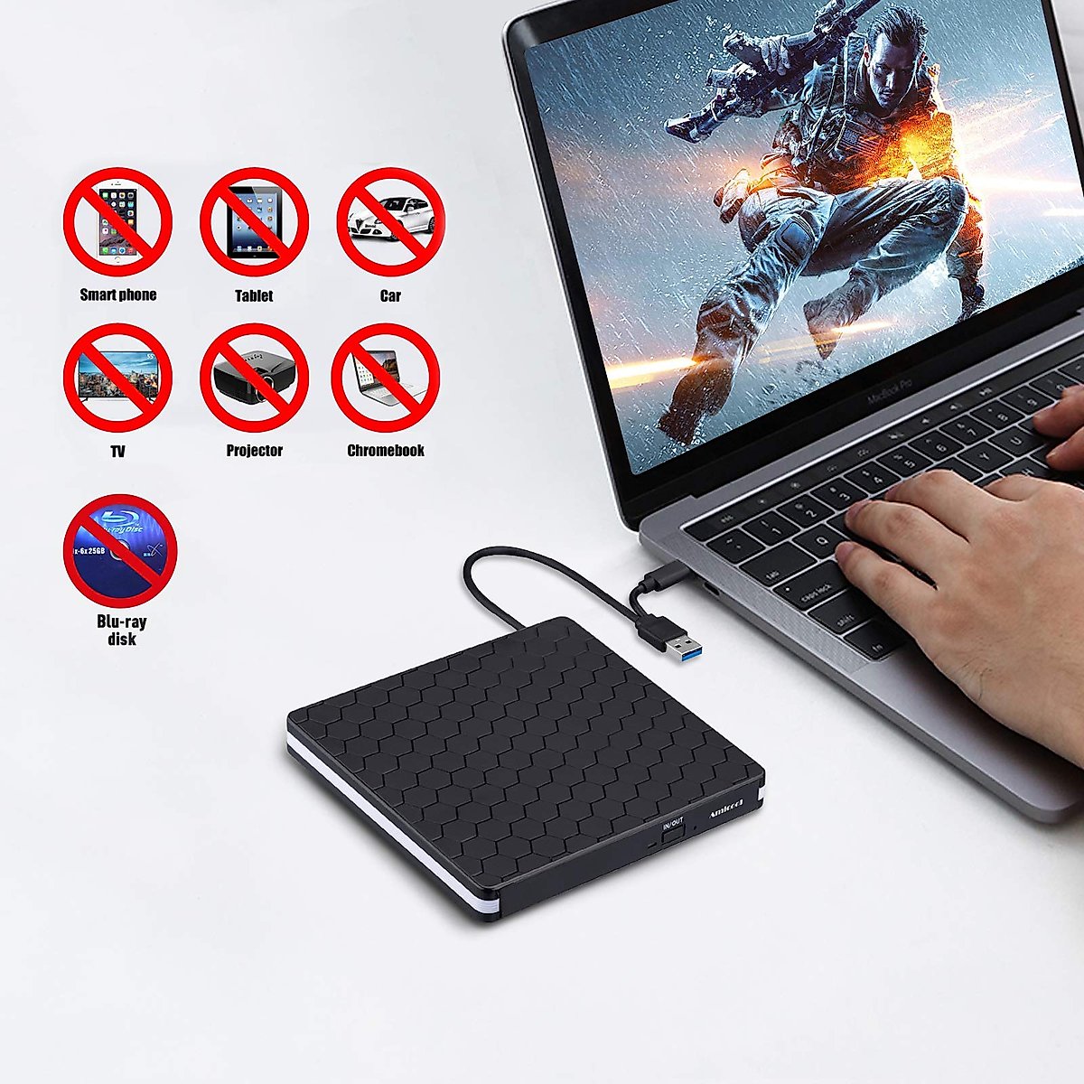 External DVD Drive, Amicool USB 3.0 Type-C CD DVD +/-RW Optical Drive USB C Burner Slim CD/DVD ROM Rewriter Writer Reader Portable for PC Laptop Desktop MacBook Mac Windows 7/8.1/10 Linux OS Apple