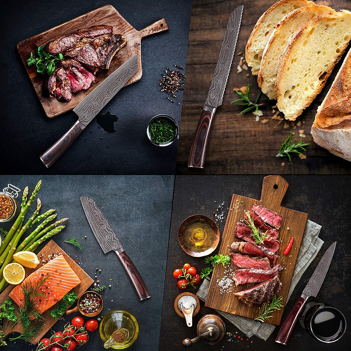 SANDEWILY 5PCS Chef Knife Set - Ultra Sharp Japanese Knives with High Carbon Stainless Steel Blades and Ergonomic Pakkawood Handle in an Elegant Gift Box