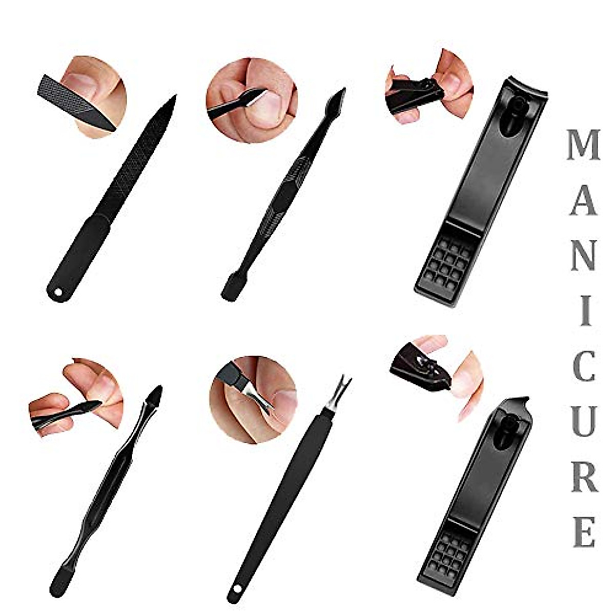 DragonFruitee Manicure and Pedicure Kits Stainless Steel Nail Clipper Set 18pc Professional Pedicure Implements fingernail/Toenails Cutter,Ear Pick, Tweezer,Nose Hair Scissors,Eyebrow Razor with Case