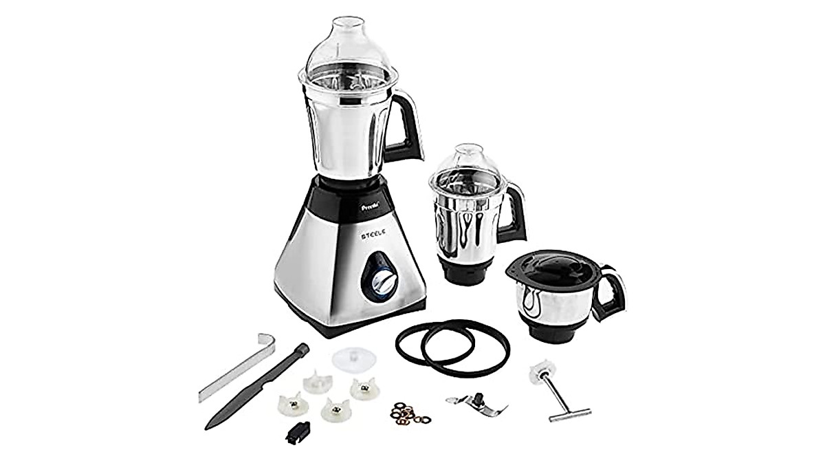 Preethi Steele 3-Jar Mixer Grinder - 550W Powerful & Compact