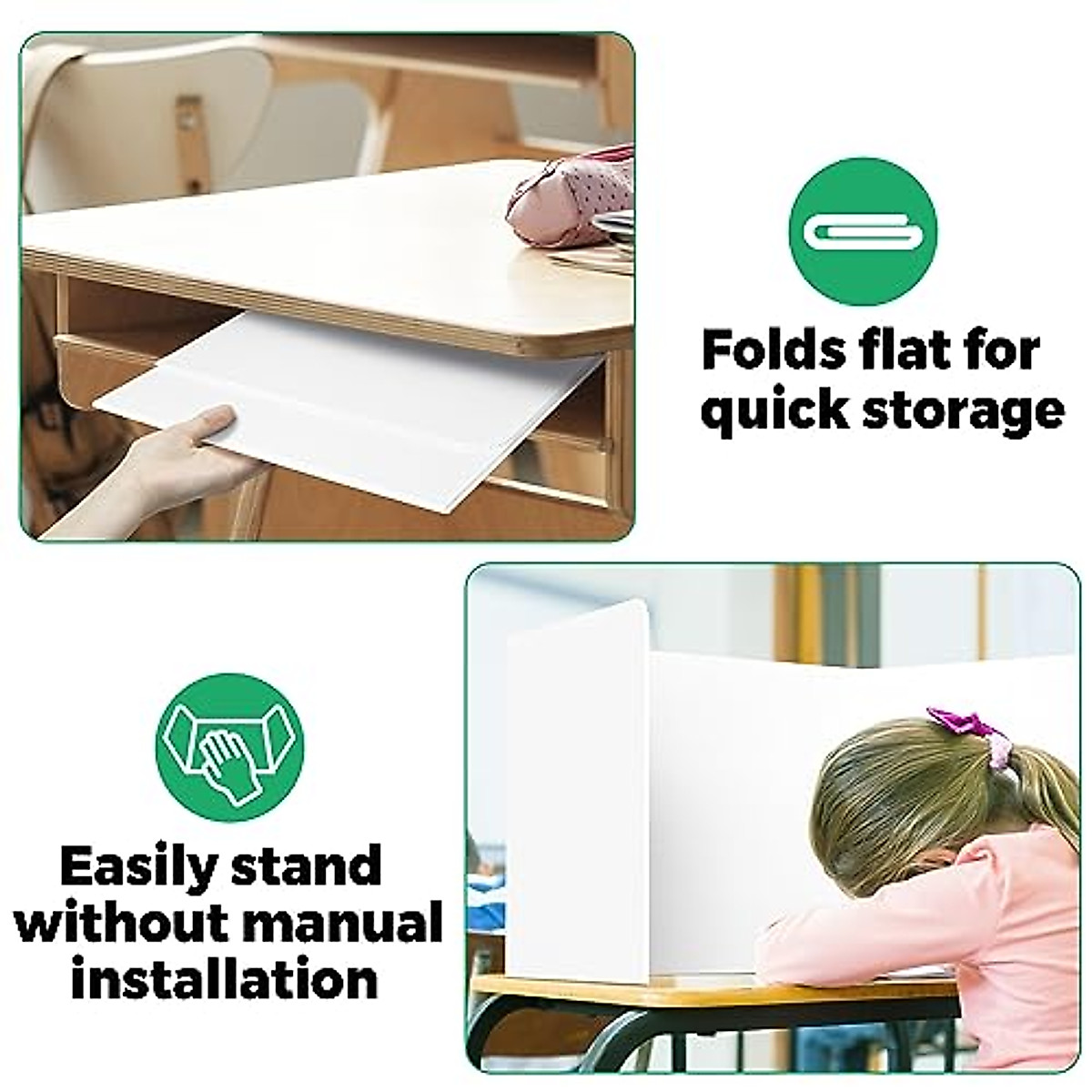 CREGEAR Poster Board, Classroom Privacy Shields for Student Desk - 4mm Thick, 13.77"x17"x13.77", Presentation Board, Resuable Plastic Privacy Board 2 Pack with Extra Name Lables