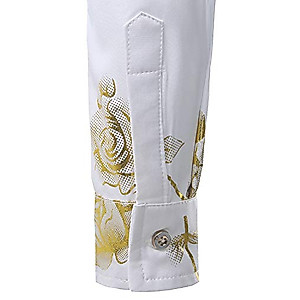 ZEROYAA Mens Hipster 3D Golden Rose Floral Printed Slim Fit Long Sleeve Button Down Dress Shirts ZZCL22 White Medium