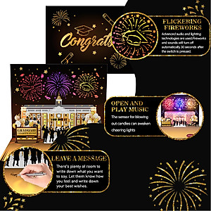 Graduation Card, 3D Pop-up Music &Lights 2024 Graduation Cards with Fireworks,Graduation Celebration School Architectural,Gifts for College,University Master's (Graduation Card)