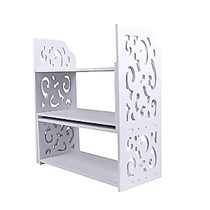 EXCEART White Display Shelf Desktop Bookshelf Organizer Wooden Desk Storage Shelf Rack Adjustable Tabletop Display Corner Countertop Bookcase Shelves for Office Kitchen White Adjustable Shelving