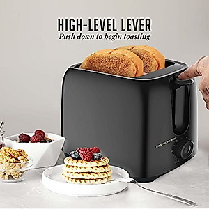 Ovente Electric 2-Slice Toaster Machine, 700W with 6-Shade Toast Setting, Removable Crumb Tray, Compact and Easy to Use, Perfect on Kitchen Countertop for Toasting Bread, Bagel & Waffle, Black TP2210B