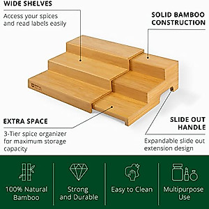 ROYAL CRAFT WOOD Bamboo Spice Organizer for Cabinet - Tiered Spice Rack Organizer for Cabinet or Countertop, Pantry Step Shelf (15.16"x 8.3" x 3.3")