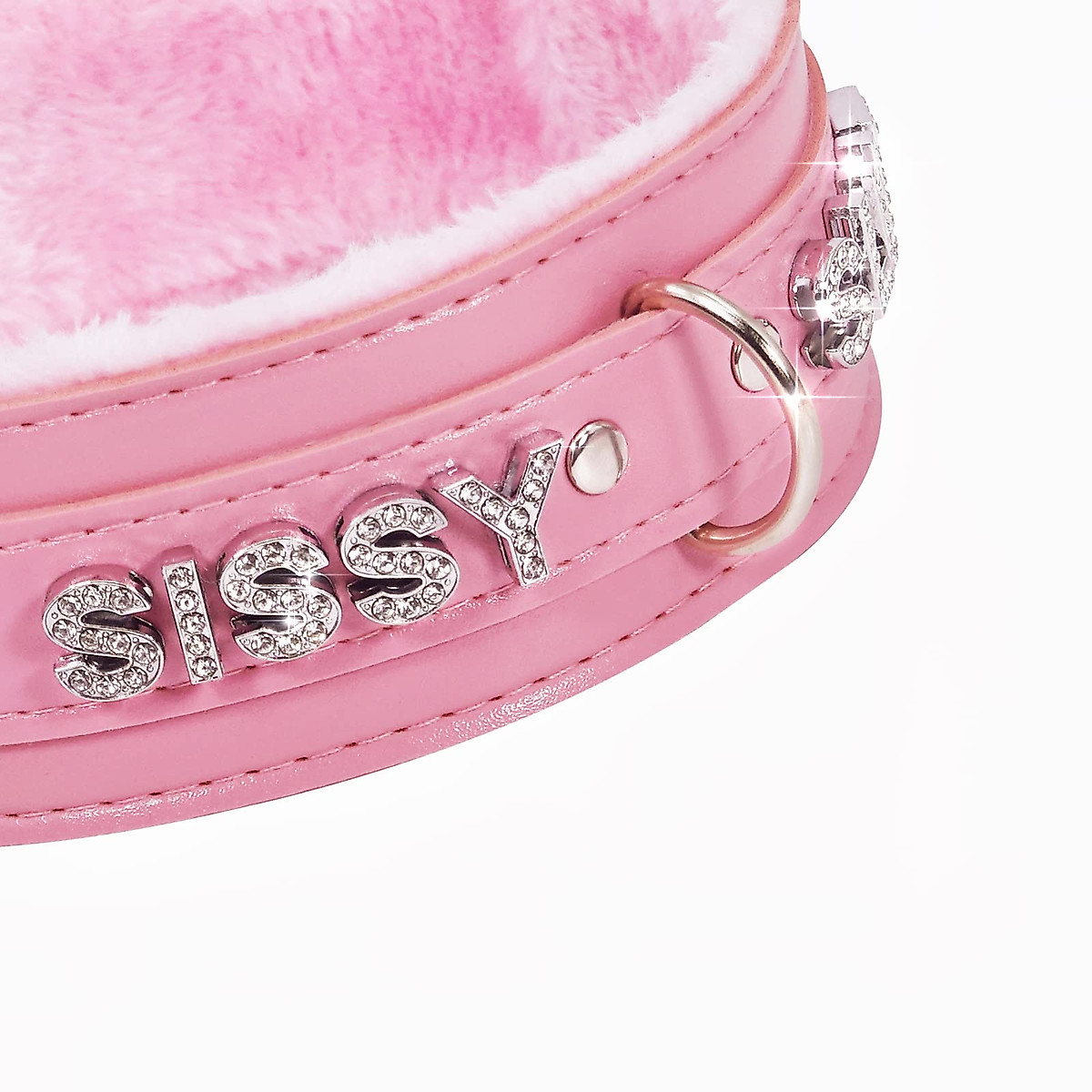 paloli Pink Choker Necklace for Women Leather Collar Fluffy Punk Leash Neck Choker Gothic Cosplay Sexy Jewelries