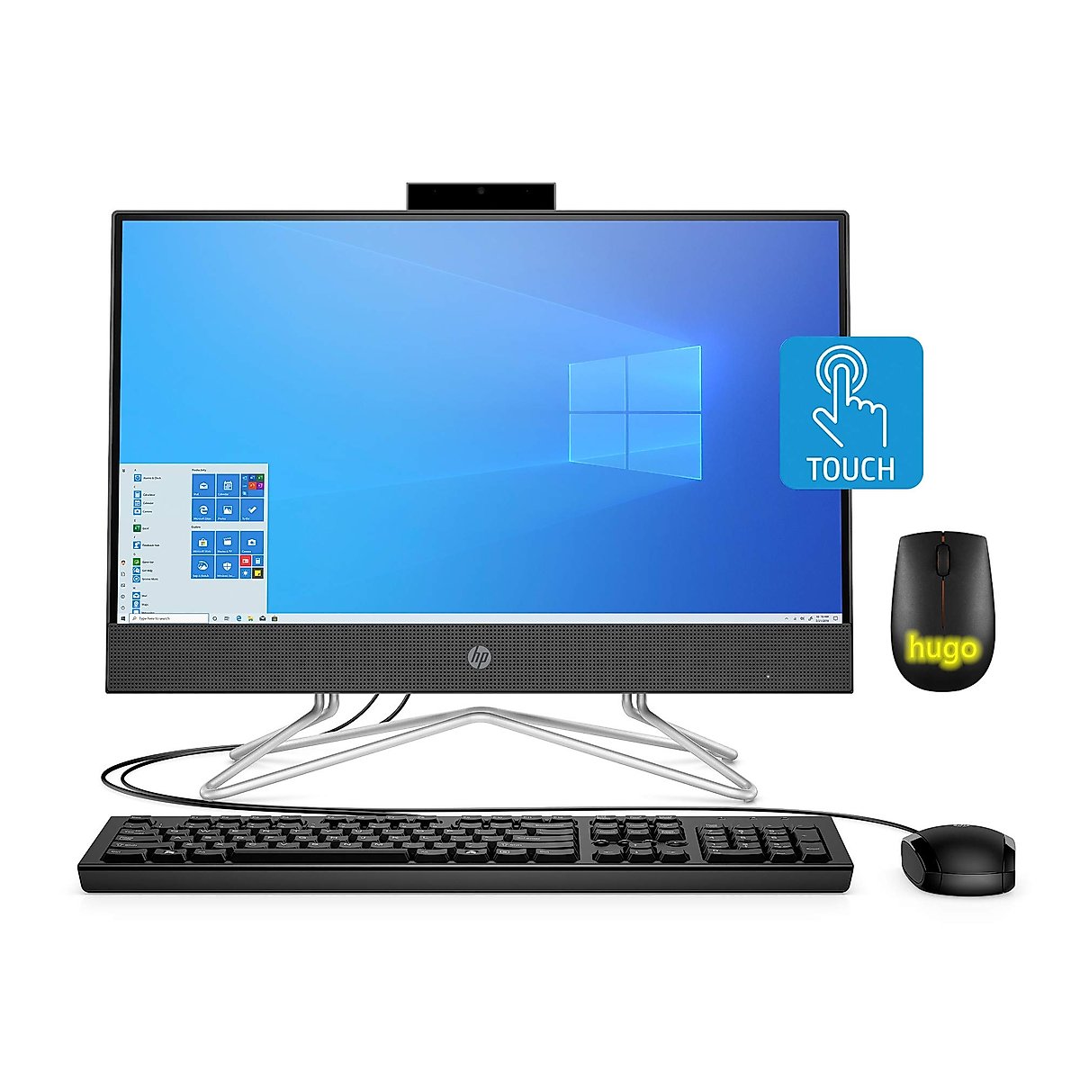 HP 2020, 22 All-in-One Desktop Computer 21.5 FHD Touchscreen/AMD Ryzen 3 3250U/ 8GB DDR4 RAM/ 1 TB HDD/DVD-Writer/AC WiFi/HDMI/Bluetooth/Black/Windows 10 Home with Hugo Mouse (Renewed)