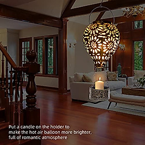 Venniy Hot Air Balloon Solar Lantern, Hanging Solar Lantern Outdoor Waterproof Decorative Metal LED Lantern Solar Lights for Trees Patio Garden Yard Porch Decor, Gold