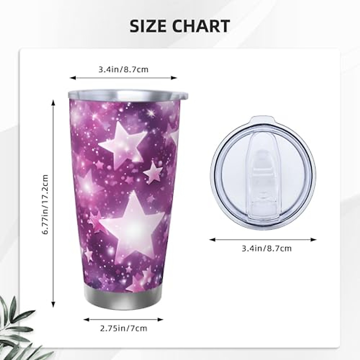 Tangopi Purple Glitter Stars 20 oz Tumbler with Lid and Straw Insulated Travel Coffee Mug Reusable Spill Proof Coffee Cups Stainless Steel Water Bottle for Hot and Cold Drinks