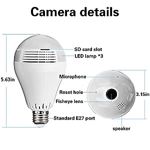 Light Bulb Camera, 360 Panoramic Camera, Full HD 1080P Home Camera, 2.4GHz WiFi Camera with 32G SD Card, Dome Surveillance Cameras, Home Baby、Pet Monitor