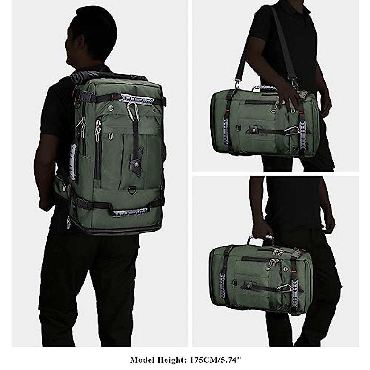 WITZMAN Travel Backpack for Men Convertible Duffle Luggage Bag fit 18 Inch Laptop Carry On Bags for Airplane (B681 Army Green)