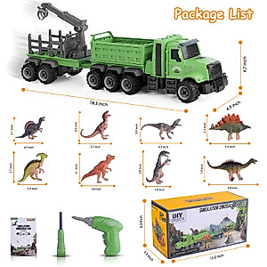 FANURY Dinosaur Toys Truck with Lights Sounds for Kids, 8 Dinosaurs & Electric Drill, Take Apart Truck Building Toys, Dino Transport Cars Playset Toys Gifts for 3 4 5 6 7 8 Year Old Boys Girls