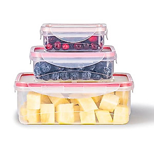 edge Airtight Nested Plastic Food Storage Containers Lunch Box and Storing, with Lids and Vent, 10 Piece Rectangle, Red