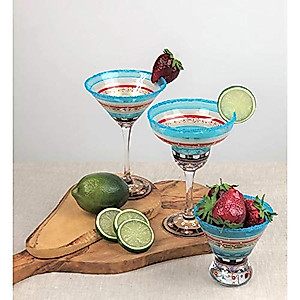 Set of 2 Mosaic Carnival Confetti Hand Painted Margarita Drinking Glass - 12 Oz.