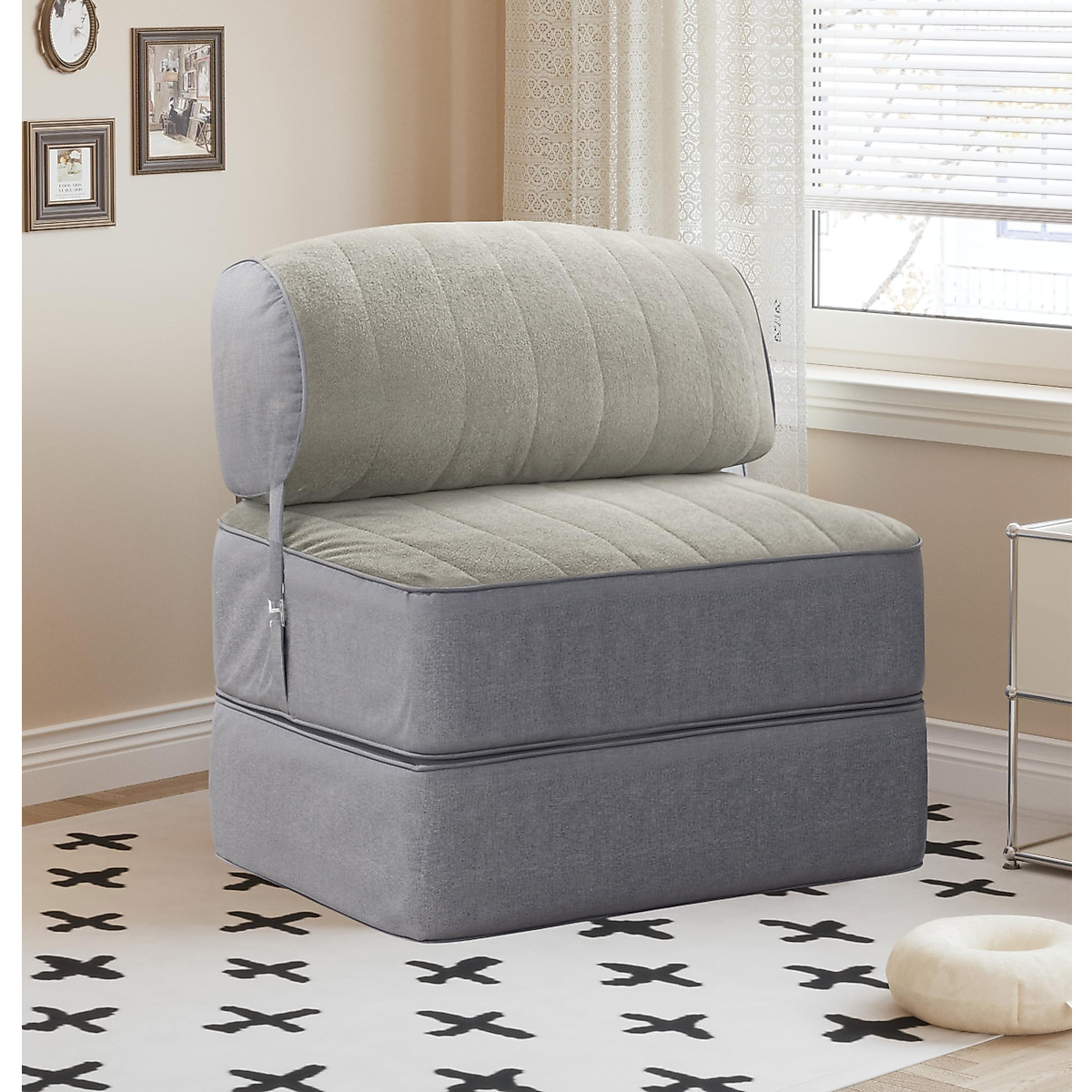 Daneey Convertible Folding Sofa Bed, Folding Chair Bed, Convertible Chair Bed Sleeper and Fold Out Couch, Foam Floor Sofa Couch Bed, Futon Sofa Bed for Bedroom/Living Room/Dorm, Gray