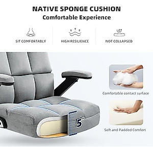 YAMASORO Velvet Office Chair High Back Executive Desk Chair with Flip-up Arms Modern Computer Chair with Wheels for Adult (Grey)