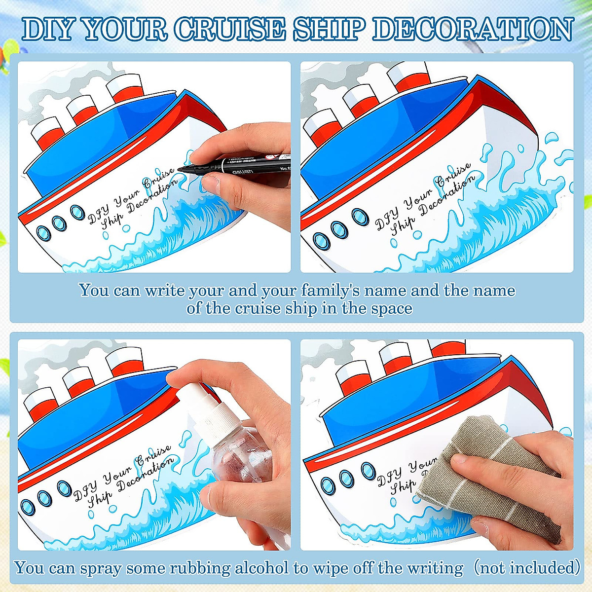 3 Pcs Cruise Door Magnets Summer Car Magnets Decorative Ship Cruise Decorations Magnetic Stickers for Carnival Fridge Refrigerator, 8 x 6.8 Inches