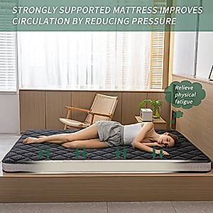 MAXYOYO Japanese Floor Futon Mattress Full Size, Floor Couch for Adults Roll Up Folding Floor Bed Portable Mattress Foam Mattress Queen, Diamond Patterned Japanese Futon Bed, Black