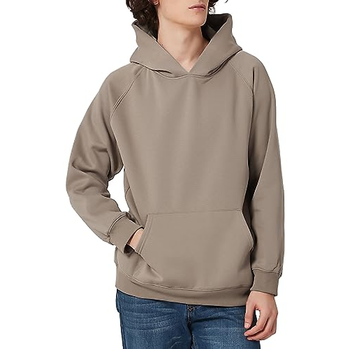 FLYCHEN Men's Solid Color Loose Hoodie Hip Hop Couples Long Sleeve Unisex Sweatshirt Khaki XL