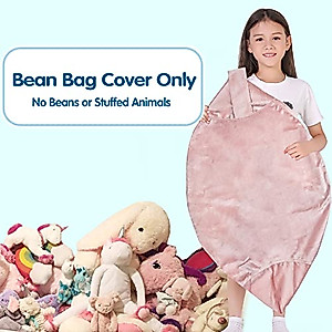 Lukeight Stuffed Animal Storage Bean Bag Chair for Kids and Teens Without Filling, Zipper Storage BeanBag Cover for Organizing Stuffed Animal, Luxury Velvet Soft Bean Bag Chair Cover (No Beans) Large