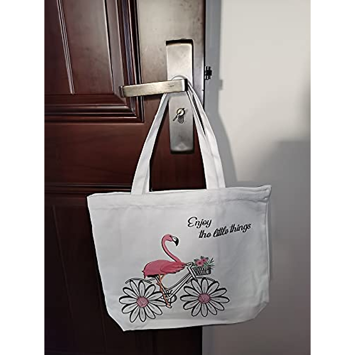 Flamingo Canvas Bag Shopping Canvas Bag Women's Casual Bag Tote Bag Reusable Grocery bag (16W X 14H x 4Bottom inch)