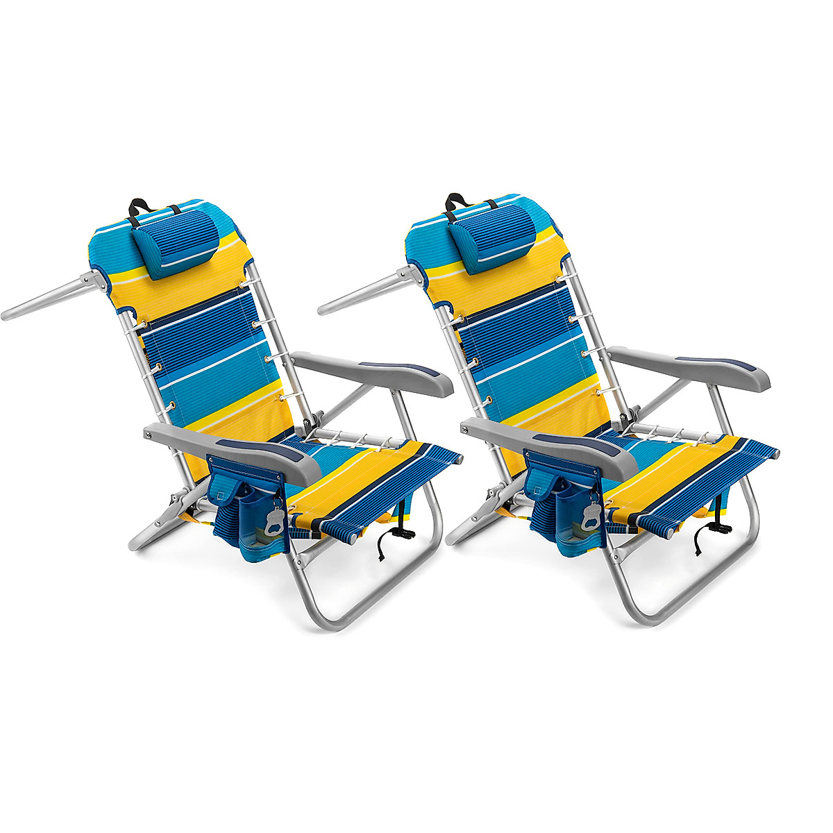 Homevative Cooler+ Folding Backpack Beach Chair with 5 Positions, Towel bar, XL Cooler Pouch, Storage Net, Cup and Phone Holder, Sunshine, 2 Pack