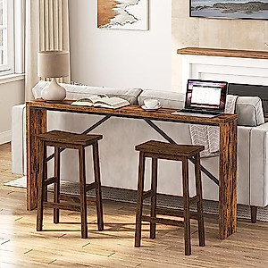 HOOBRO Bar Stool Set of 2, Bamboo Bar Chairs, 26 Inches Kitchen Counter Stools with Footrest, Saddle Stools, for Living Room, Dining Room, Party Room, Industrial Style, Mocha MA03MD01