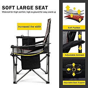 FAIR WIND Oversized Fully Padded Camping Chair with Lumbar Support, Heavy Duty Quad Fold Chair Arm Chair with Cooler Bag - Support 450 LBS