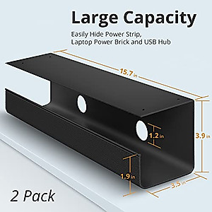 Large Capacity Under Desk Cable Management Trays 2 Pack - 31.5in Ultra Sturdy PVC Cable Tray - Cable Organizer Under Desk for Office and Home, 2 Install Options for All Applications - Black