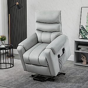 HOMCOM Power Lift Chair, Velvet Touch Upholstered Recliner Chair for Elderly with Vibration Massage, Remote Control, Side Pockets, Grey