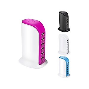 Wyssay 10A(50W) Universal USB Charger，6-Port Independent Desktop USB Charging Station，Multi Charger Block with 4 Ft Extension Cord, USB Fast Charger for Phone Ipad and More(Pink)