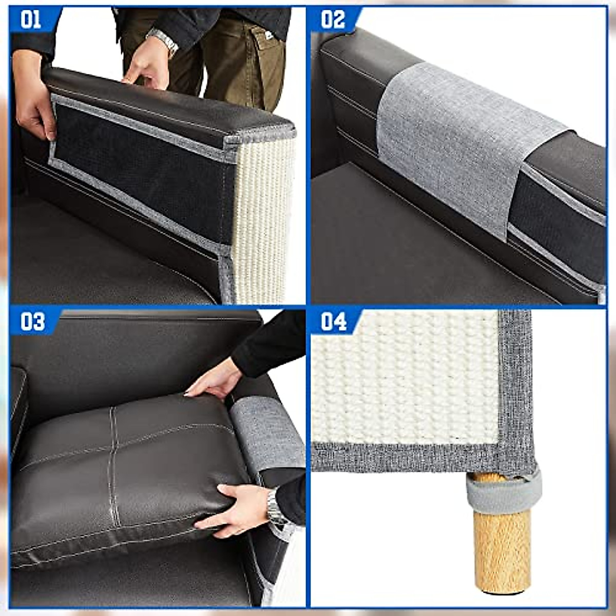 Cat Scratcher Furniture Protector Set of 2, Cat Scratch Mat Sofa Protection with Natural Sisal for Furniture Couch Chair Sofa Cat Care Pad (Dark Gray)