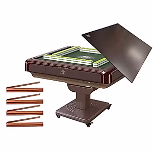 USA MJ Table Automatic Mahjong Mah jongg Table 36mm American Mahjong Numbered Tiles Foldable Style with 2 Sets of Tiles + 4 Racks Built-in Hard Table Cover