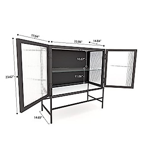 Modern Fluted Glass Buffet Cabinet, Sideboard Cabinet, Credenza with Storage Console Tables with Dual Door, Wine Bar Cabinet for Liquor for Dining Room, Living Room, Hallway (Black)