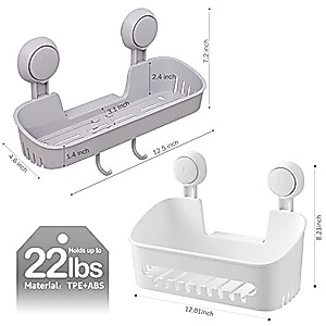 LEVERLOC Shower Caddy Suction Cup & Shower Caddy with 4 Hooks One Second Installation Removable Powerful Shower Organizer Max Hold 22lbs Suction Bathroom Caddy Waterproof Shower Storage