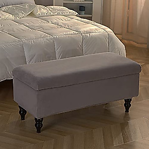 Storage Ottoman Cover,Stretch Velvet Rectangle Storage Bench Cover Jacquard Ottoman Covers Rectangle Folding Storage Bench Ottoman Cover Footrest Stool Slipcover with Elastic Bands Dark Grey Medium