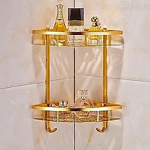 IRDFWH Bathroom Gold Shelf Shower Wall Mounted Corner Basket Shampoo Storage Wall Bathroom Shelf