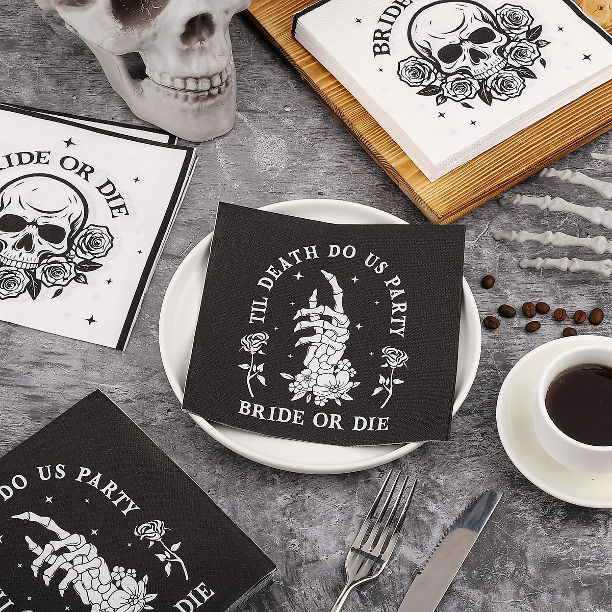 Aodaer 48 Pieces Bride or Die Paper Napkins Disposable Bride or Die Party Napkins Cocktail Dinner Napkin Set 13" x 13" Unfolded Halloween Tableware Napkins for Bride or Die Party Supplies