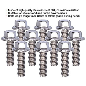 Screw Bolts Accessory, 10Pcs Hex Head Bolt Stainless Steel A2-70 Rustproof for Fastening(M5*16)